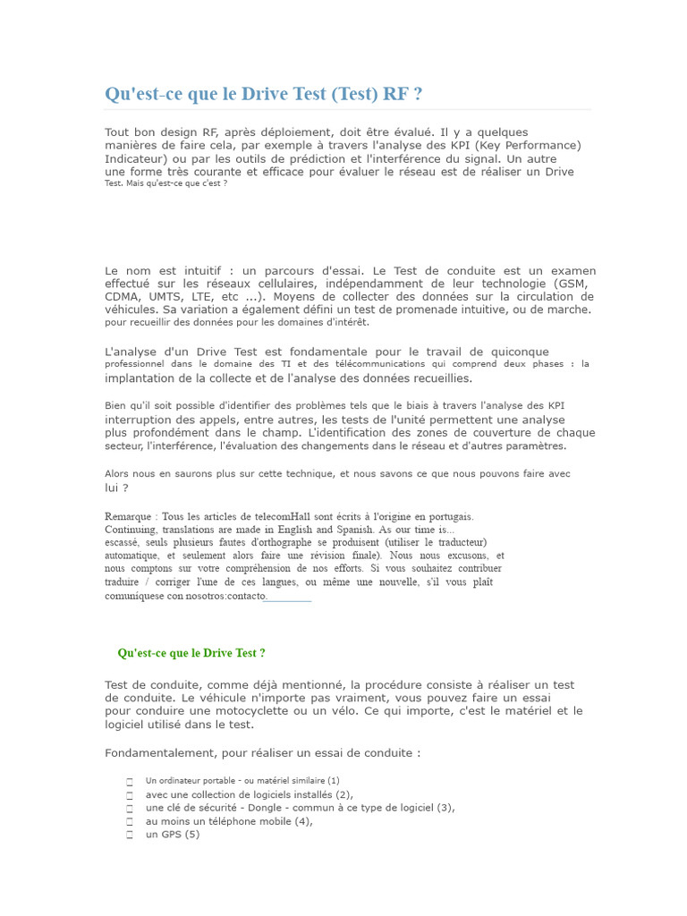 Comprendre le Drive Test RF en télécommunications | PDF | Logiciel ...