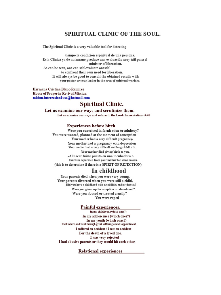 Spiritual Clinic Self-Evaluation Guide | PDF | Depression (Mood) | Prophet