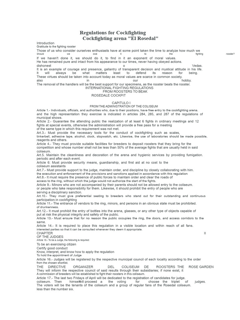 Rooster Fighting Regulations | PDF | Pound (Mass)