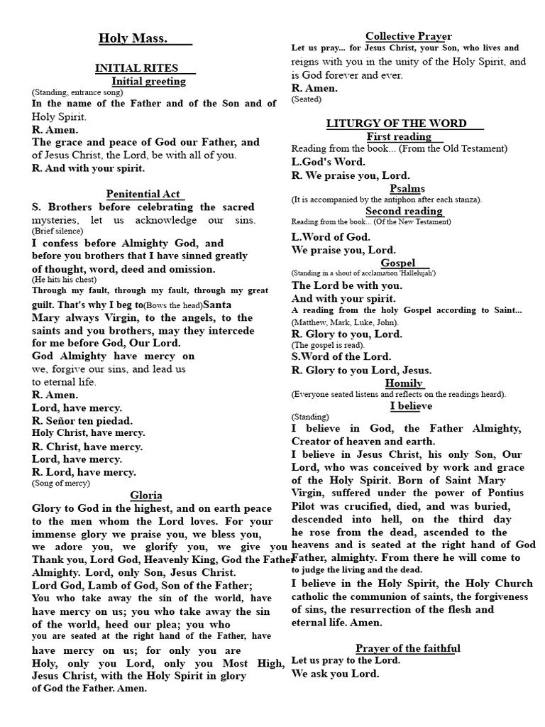 Collective Prayer and Holy Mass Guide | PDF | Mass (Liturgy) | Eucharist