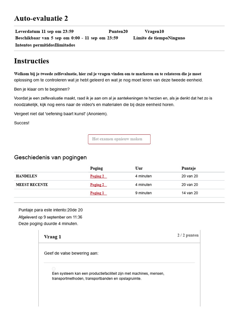 Zelfevaluatie 2 - SIMULATIE (48173) | PDF