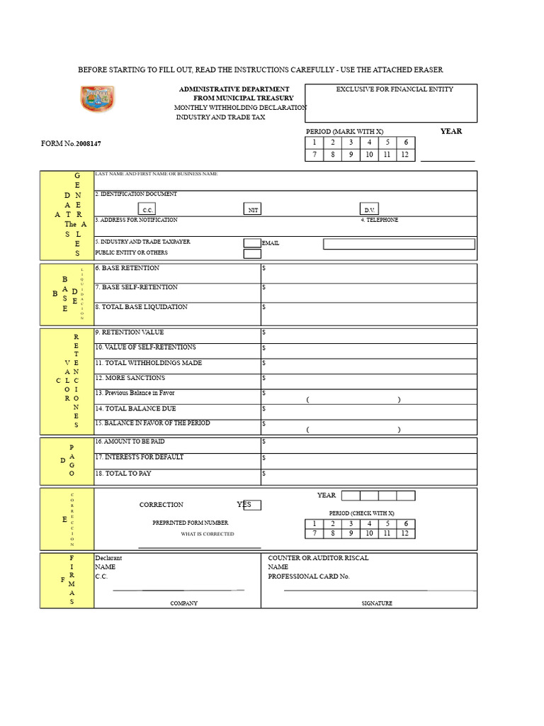 Monthly Industry Tax Withholding Form | PDF | Taxes | Government Finances