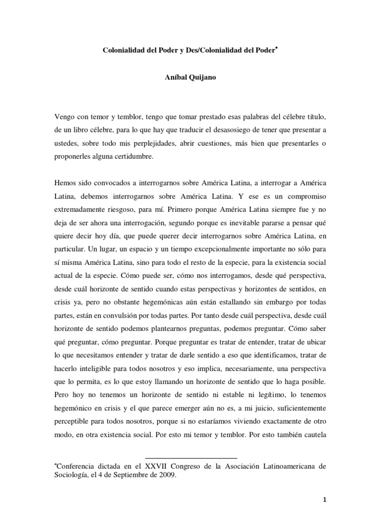 Colonialidad Del Poder, Aníbal Quijano | PDF | Viajes por Europa ...