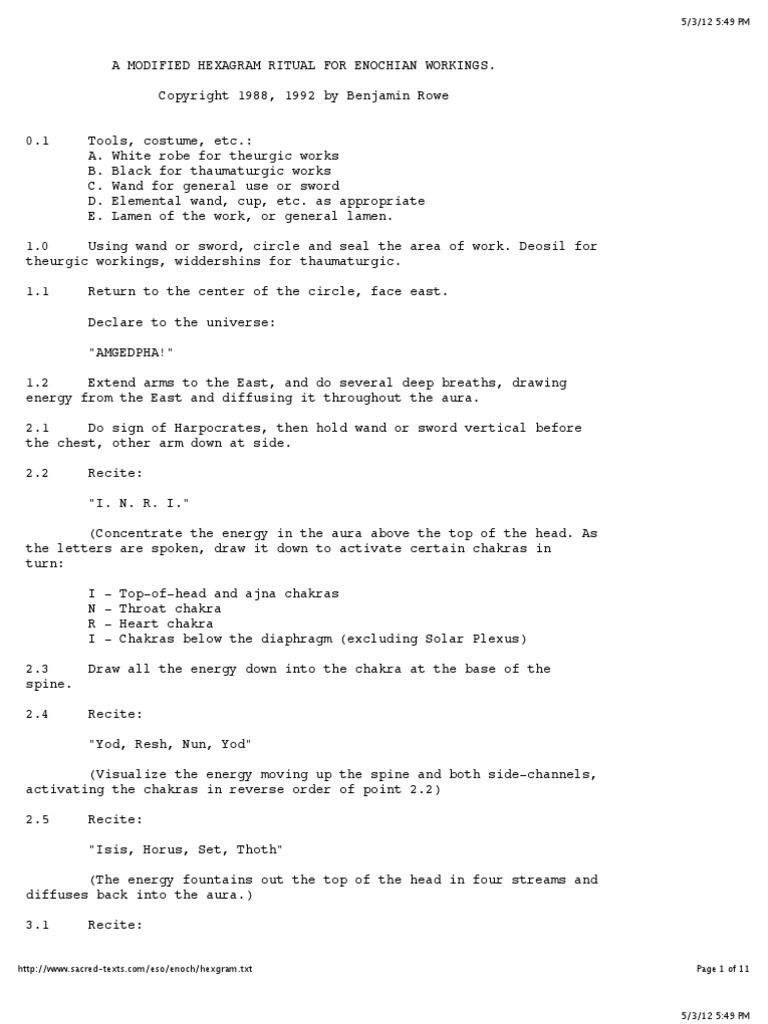 A Modified Hexagram Ritual For Enochian Workings. | PDF | Astrological ...