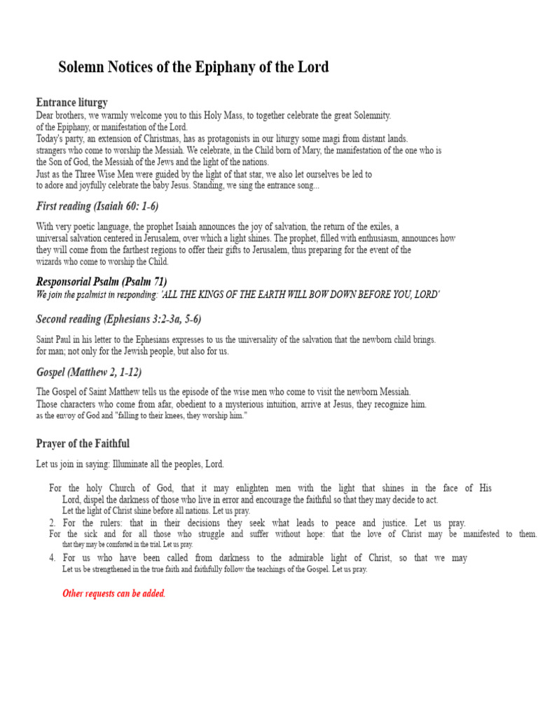 Solemnity of The Epiphany of The Lord Notices | PDF | Eucharist ...