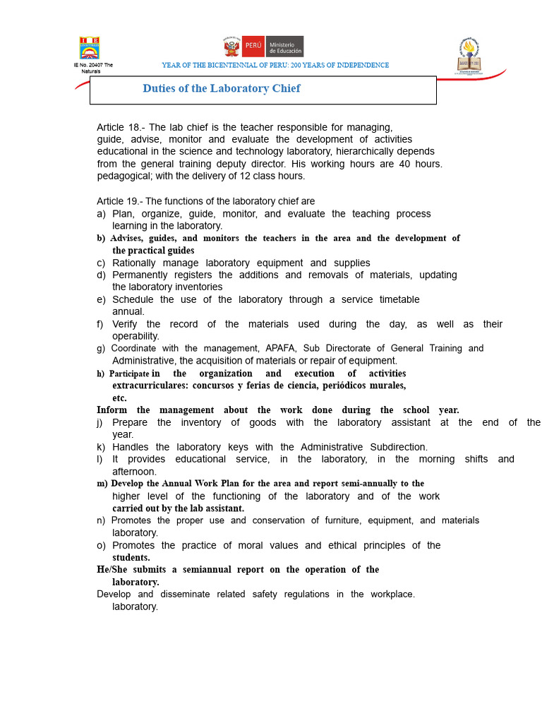Functions of The Laboratory Head | PDF | Laboratories