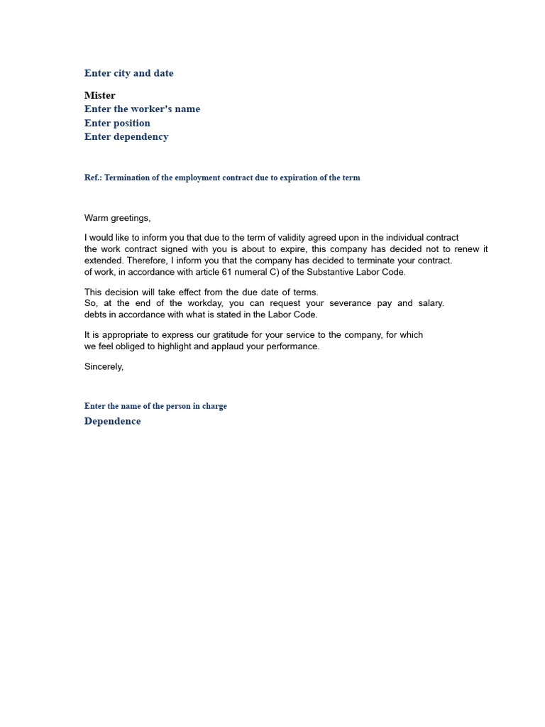 Termination Letter of Fixed-Term Contract Due To Expiration of Terms | PDF