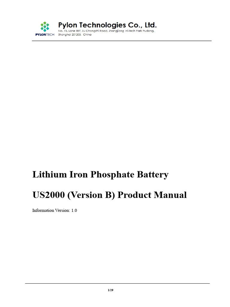 US2000 Version B Battery Manual | PDF | Rechargeable Battery | Electricity