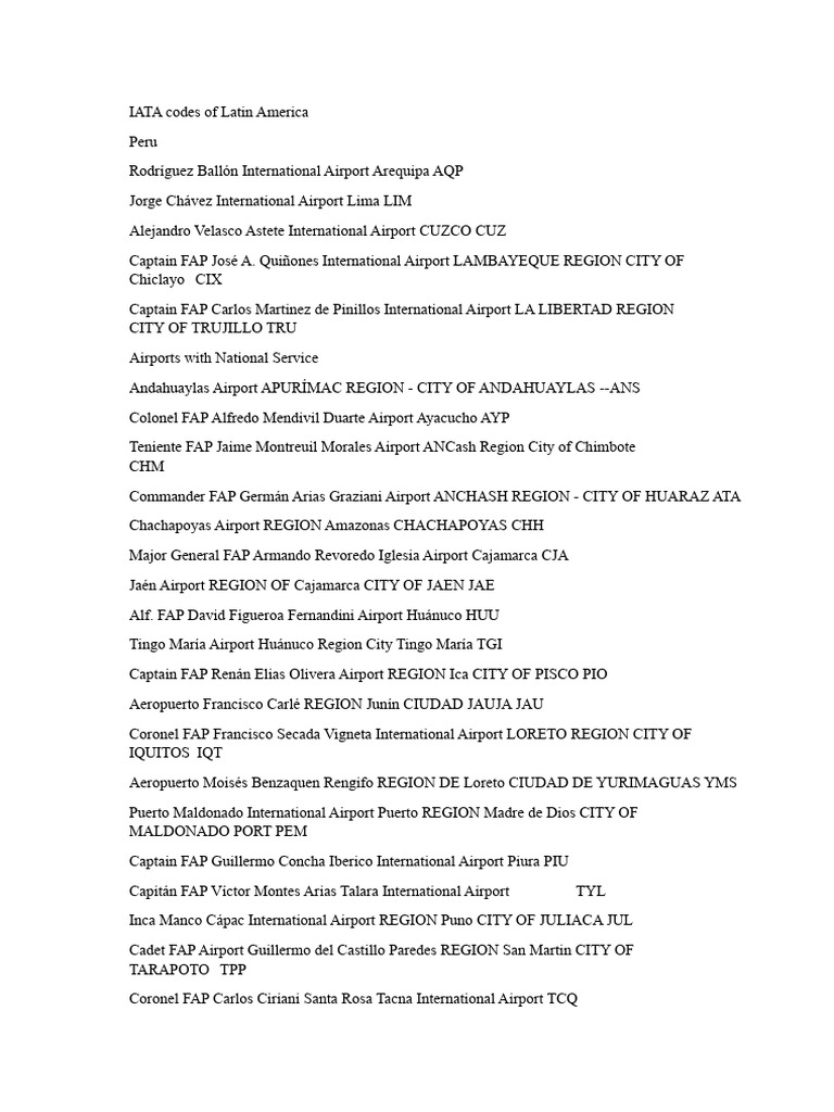 IATA Codes of Latin America | PDF | Peru | Encodings