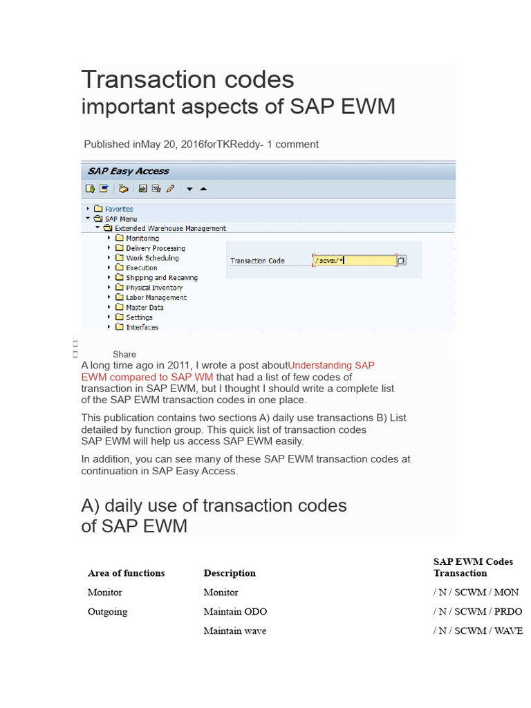 013 Important Transaction Codes of SAP EWM | PDF | Radio Frequency ...