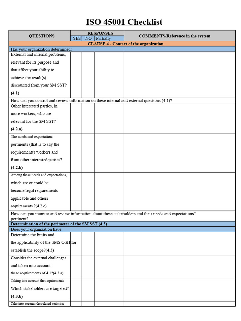 ISO 45001 Checklist | PDF | Occupational Safety And Health | Safety