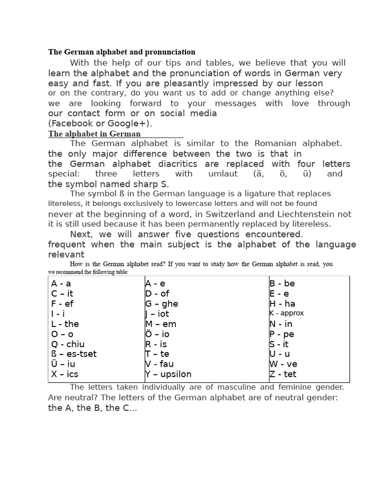 The German Alphabet and Pronunciation | PDF | Alphabet | Linguistics