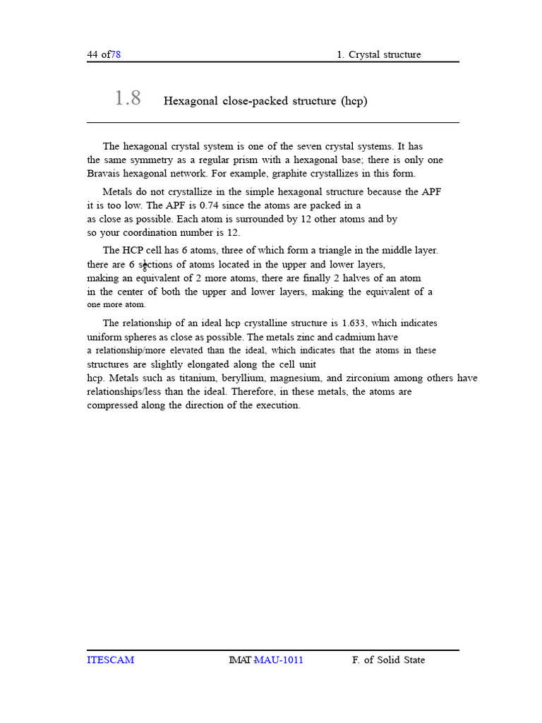Compact Hexagonal Cell | PDF | Crystal Structure | Materials Science