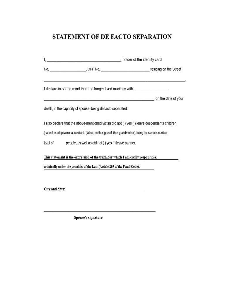 Declaration of Separation of Fact | PDF