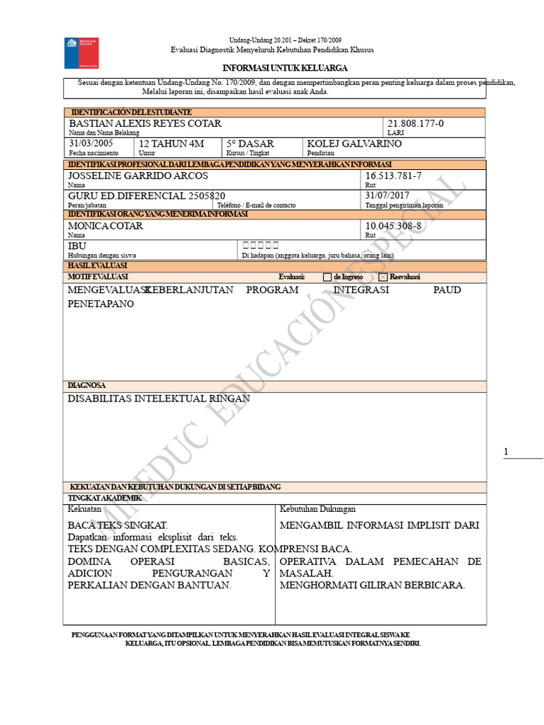 Evaluasi Kebutuhan Pendidikan Khusus | PDF