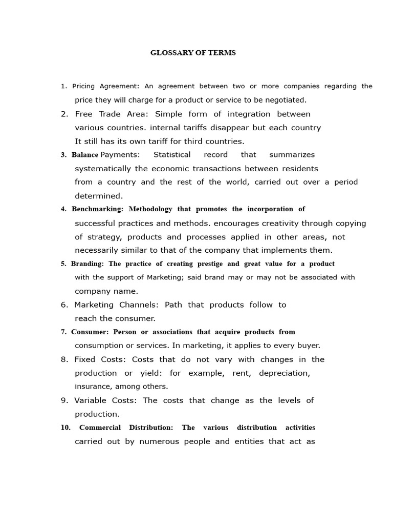 Business Terms Glossary Explained | PDF | Goods | Market (Economics)