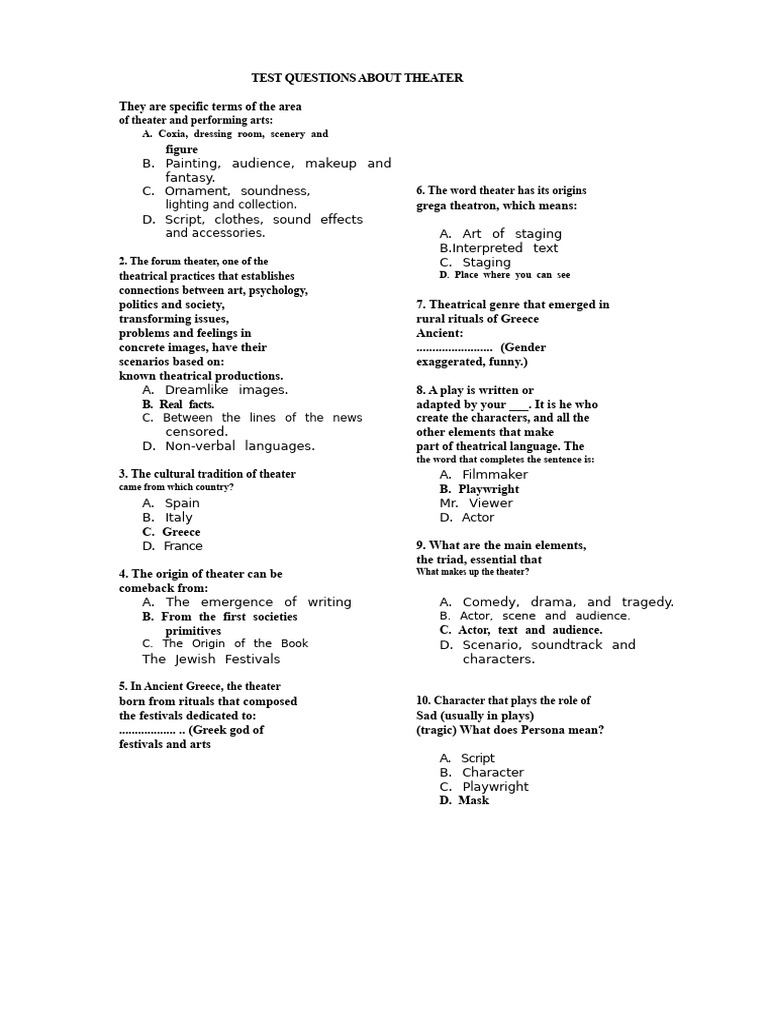 Exam Questions About Theater | PDF | Theatre | Play (Theatre)
