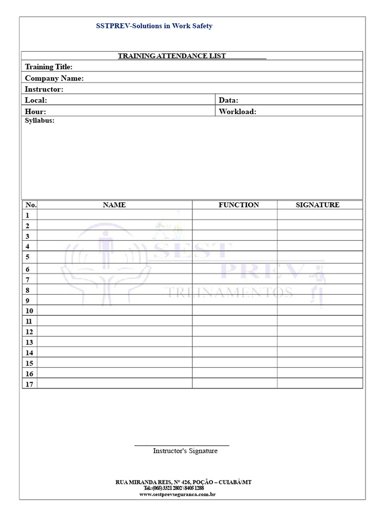 Training Attendance List Blank | PDF