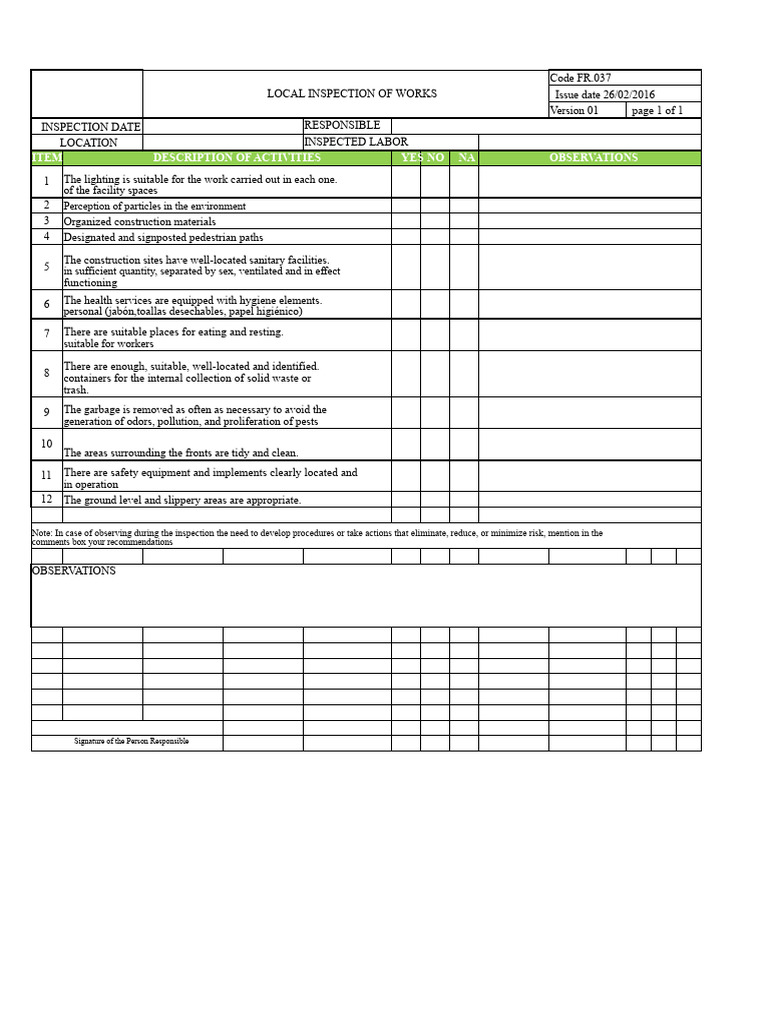 FR.37 Local Works Inspection Format | PDF