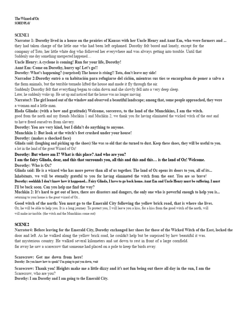 Script Wizard of Oz | PDF | Dorothy Gale | Land Of Oz