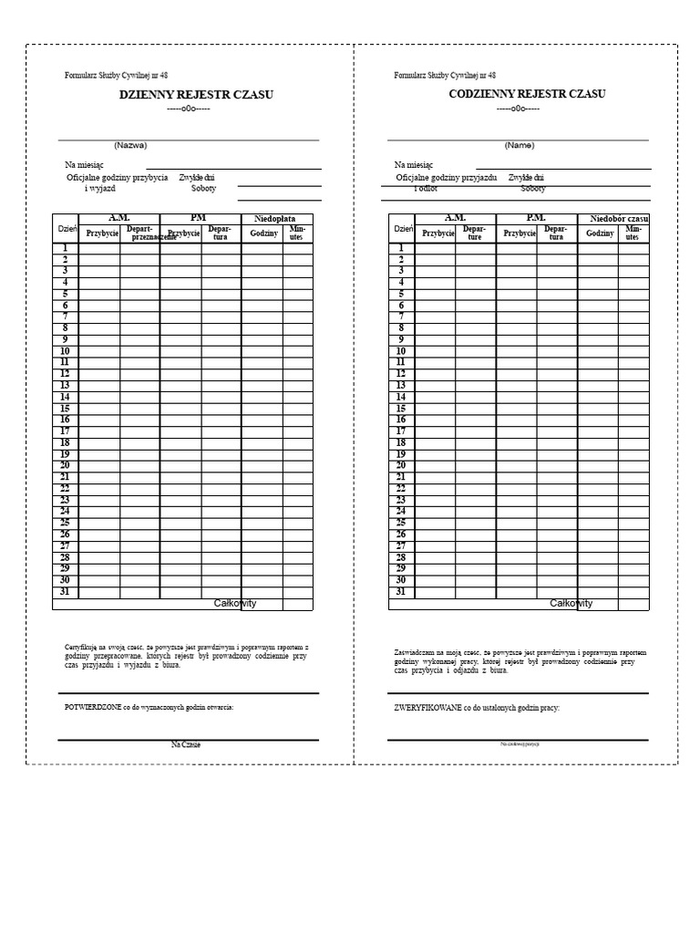 CSC Form No 48 Daily Time Record DTR | PDF