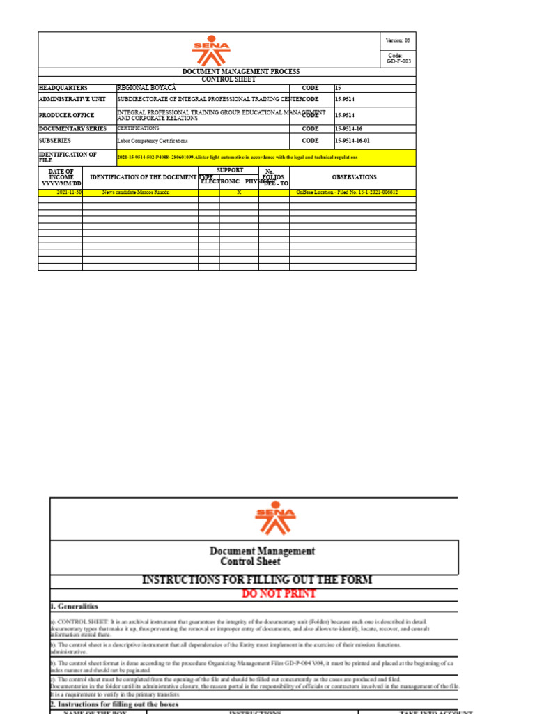 GD-F-003 Control Sheet Format | PDF | Computing