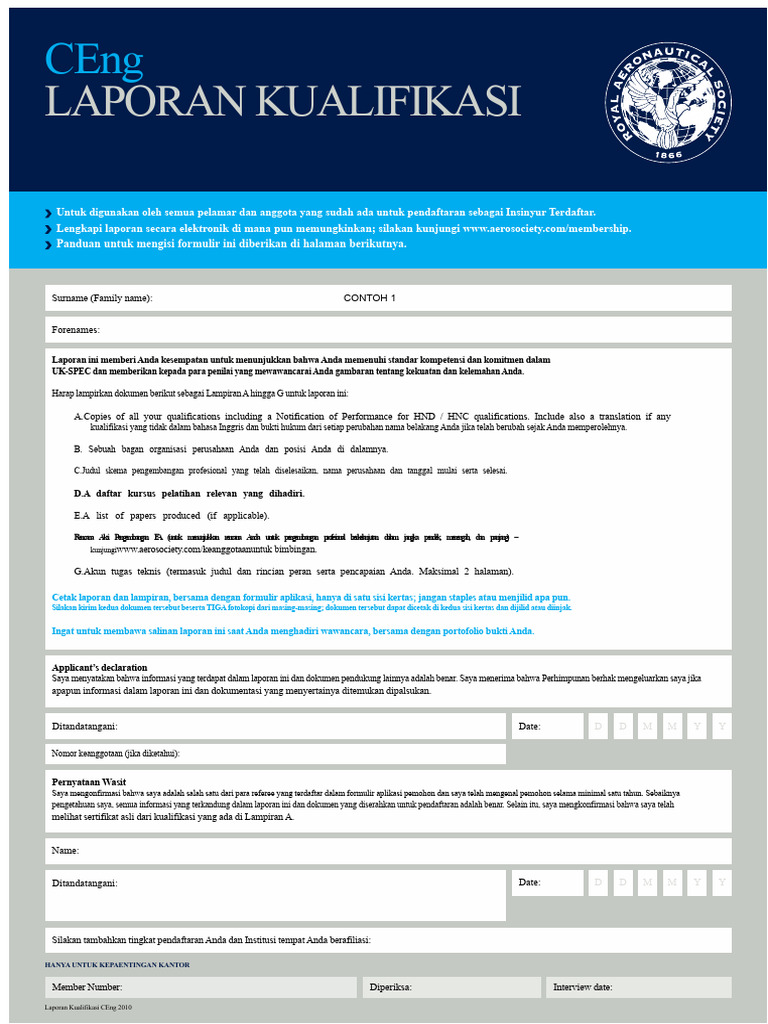 Laporan Kualifikasi CEng untuk Pendaftaran | PDF