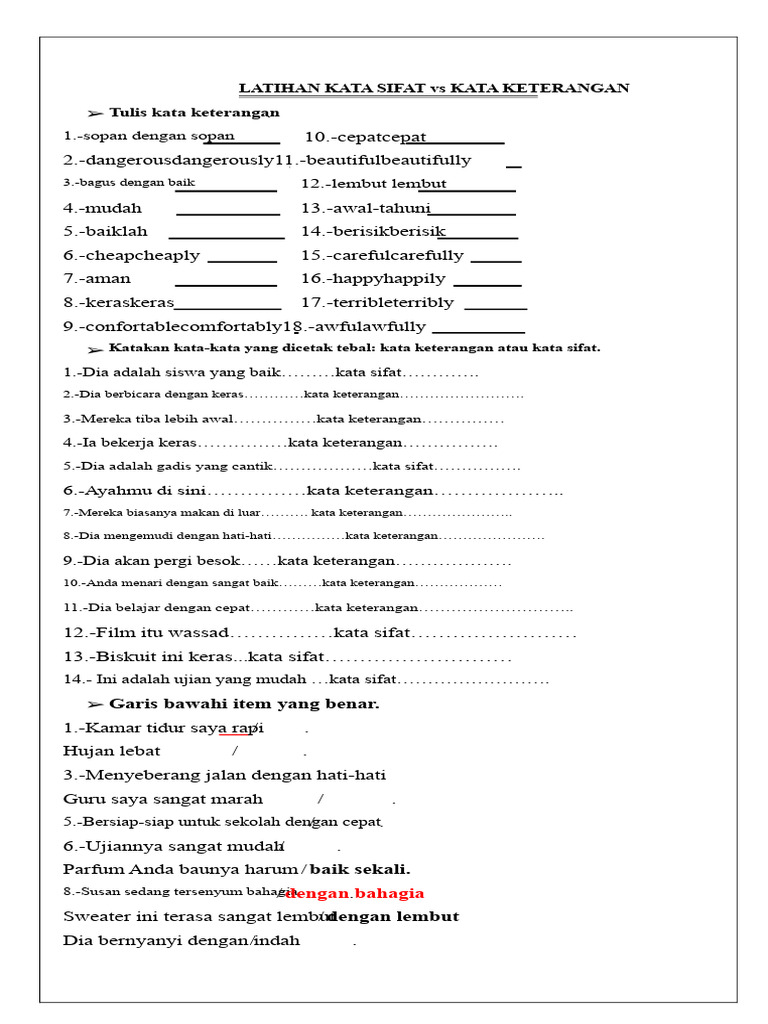 Latihan Kata Sifat Atau Kata Keterangan PDF | PDF