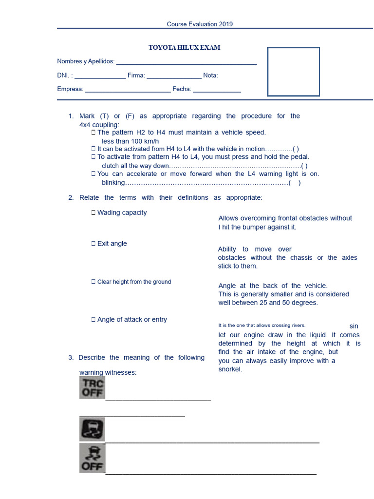 Toyota Hilux 4x4 Course Evaluation 2019 | PDF | Automotive Industry ...