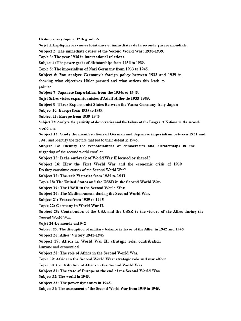 History Topics Tle A4 | PDF | World War II | Cold War