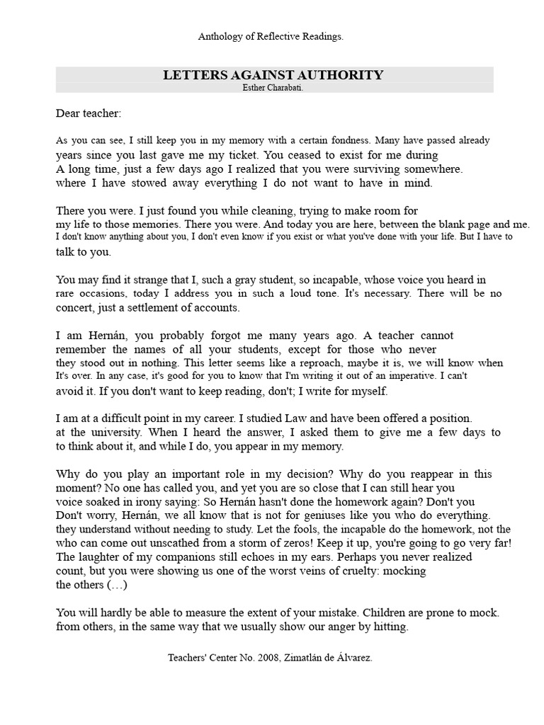 Letters Against Authority | PDF