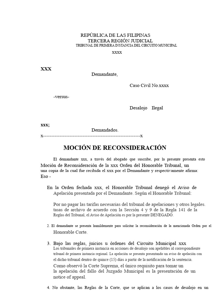 Muestra de MR de SCRBD Sobre La Denegación de Aviso de Apelación de ...