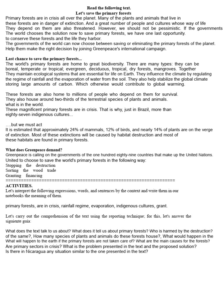 Let's Save the Primary Forests_1page-Expository Text | PDF | Forests ...