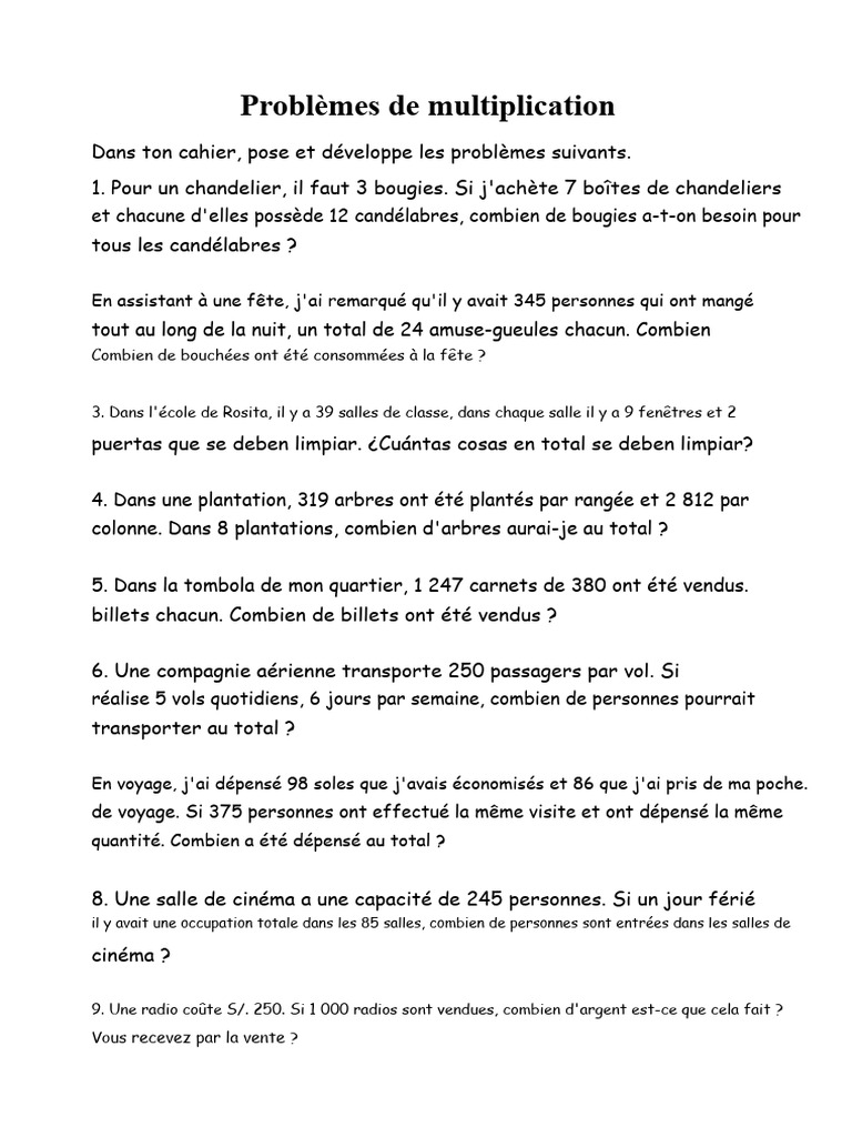 Problèmes de multiplication variés | PDF