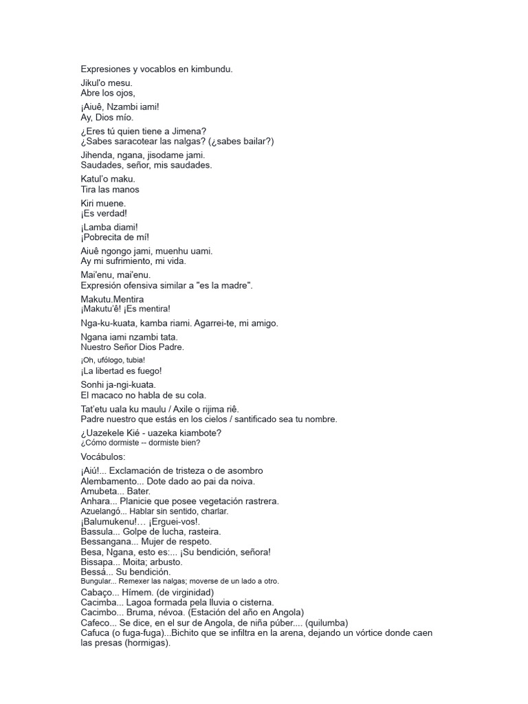 Expresiones y Vocablos en Kimbundu | PDF