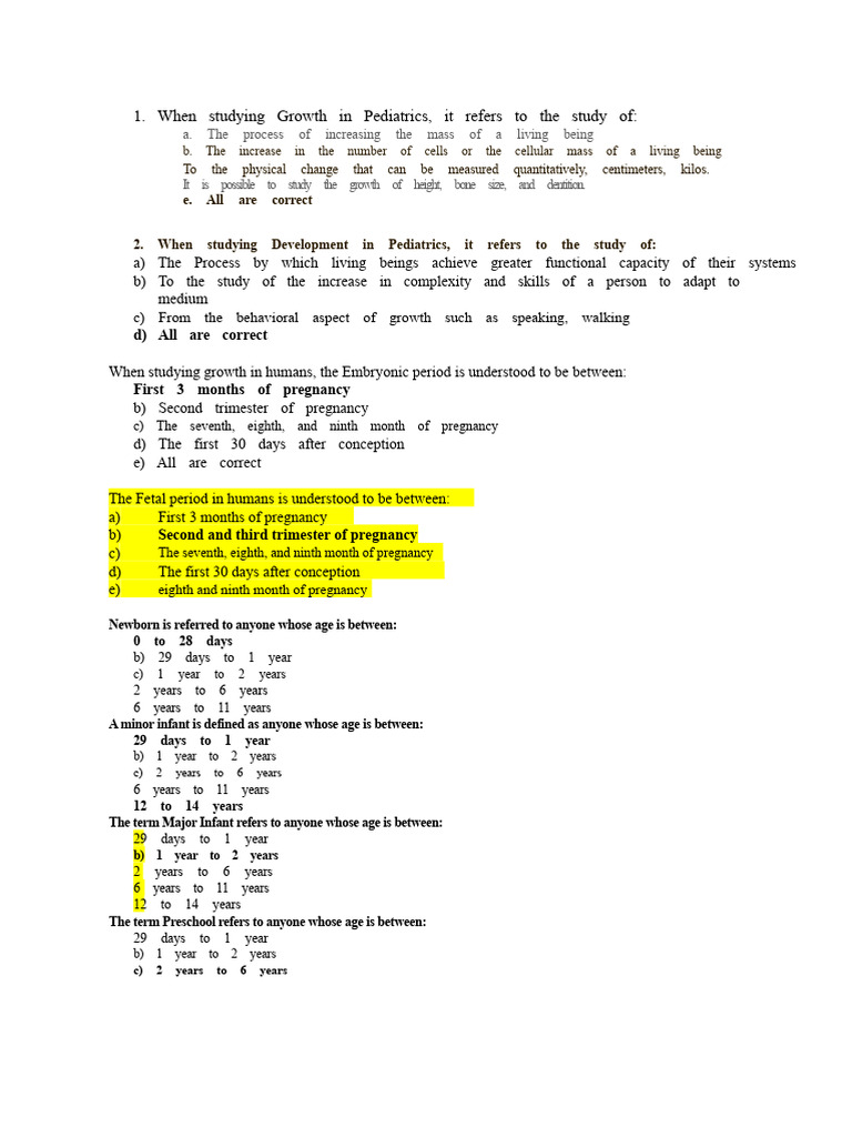 GROWTH AND DEVELOPMENT - Questions DR | PDF | Pregnancy | Medical ...