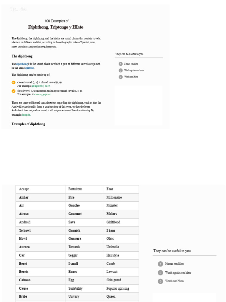 100 Examples of Diphthong, Triphthong, and Hiatus | PDF | Stress ...