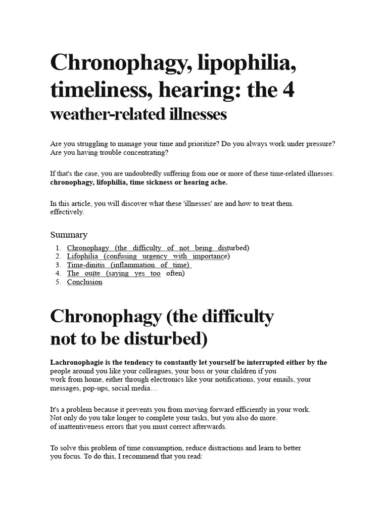 4 Time-Related Illnesses Explained | PDF | Time Management ...