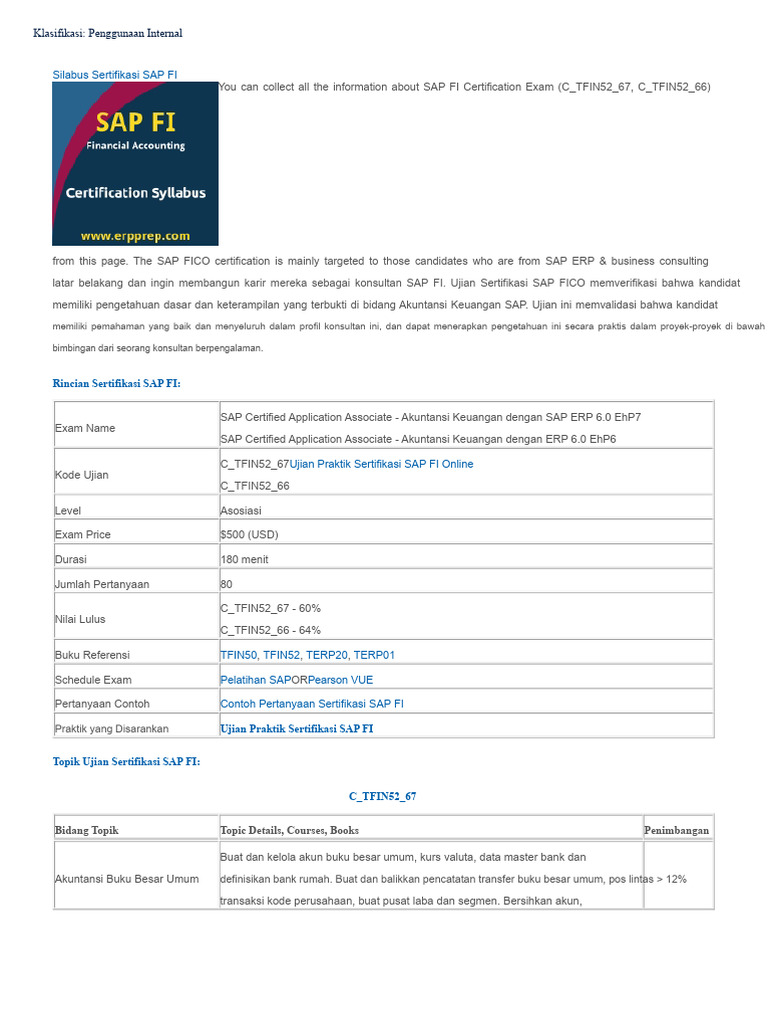 Panduan Sertifikasi SAP FI C_TFIN52 | PDF