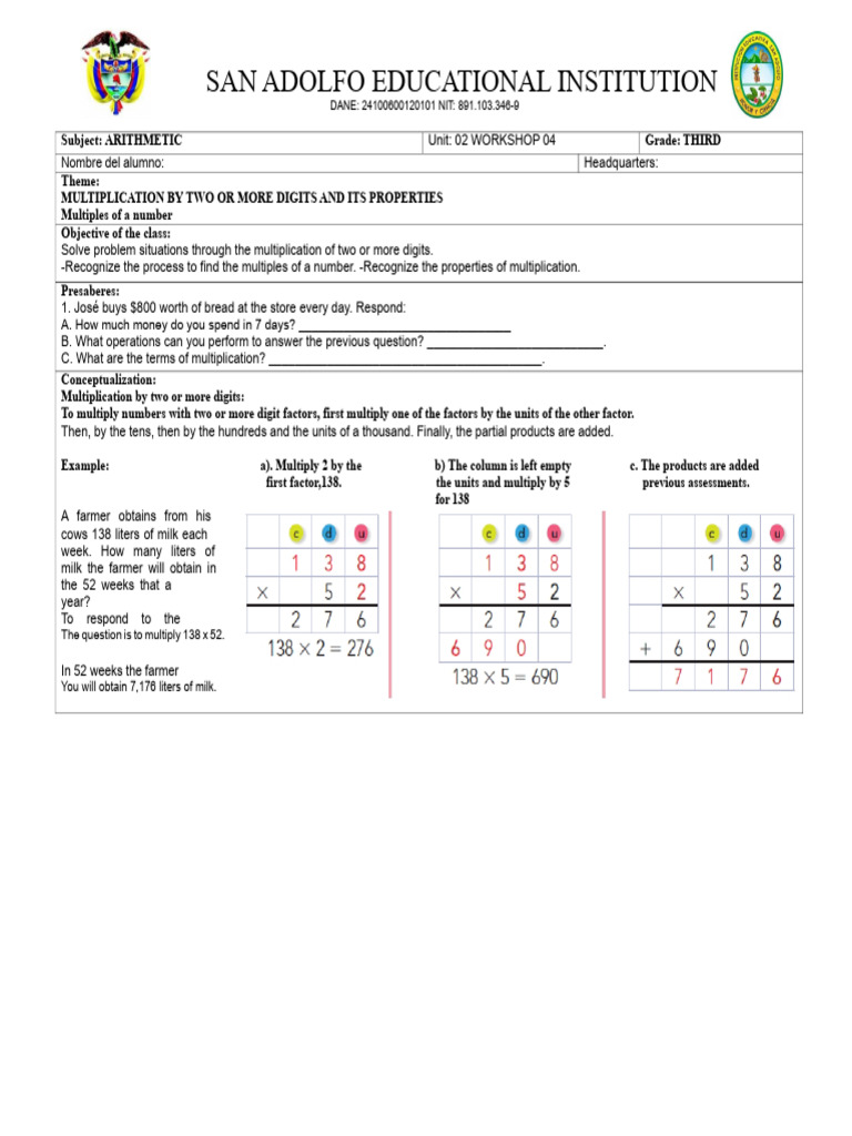 Grade-3-Mathematics-Unit-2-Workshop-2 | PDF | Multiplication | Discrete ...
