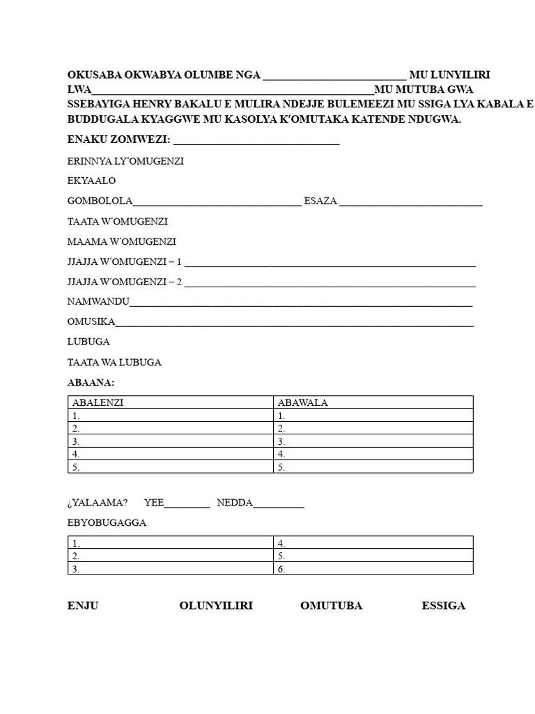 Okusaba Okwabya Olumbe Nga | PDF