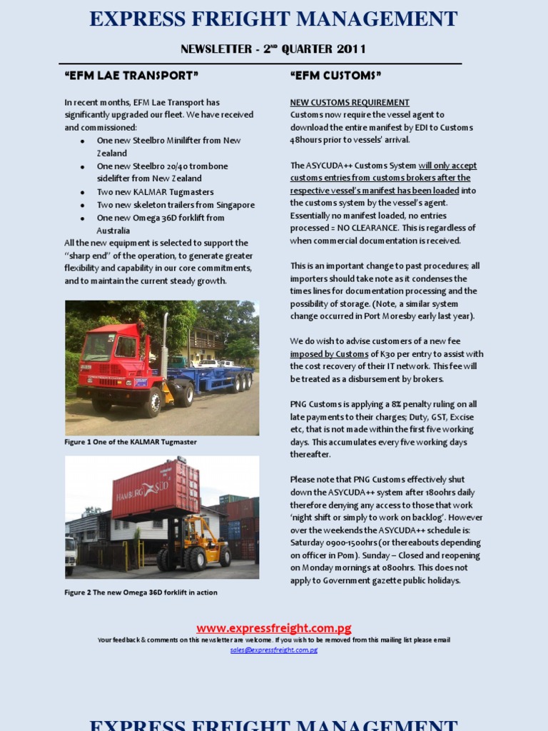 Express Freight Management_2nd Qtr Newsletter June 2011 | Customs | Cargo