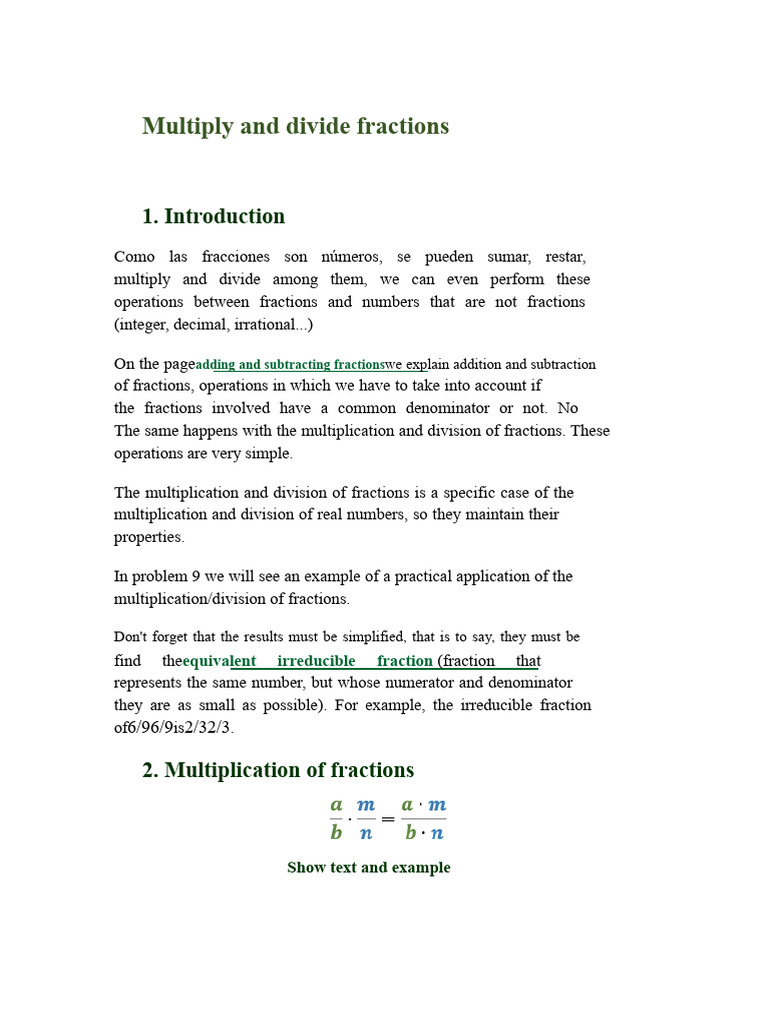Multiplying and Dividing Fractions and Their Examples | PDF | Division ...