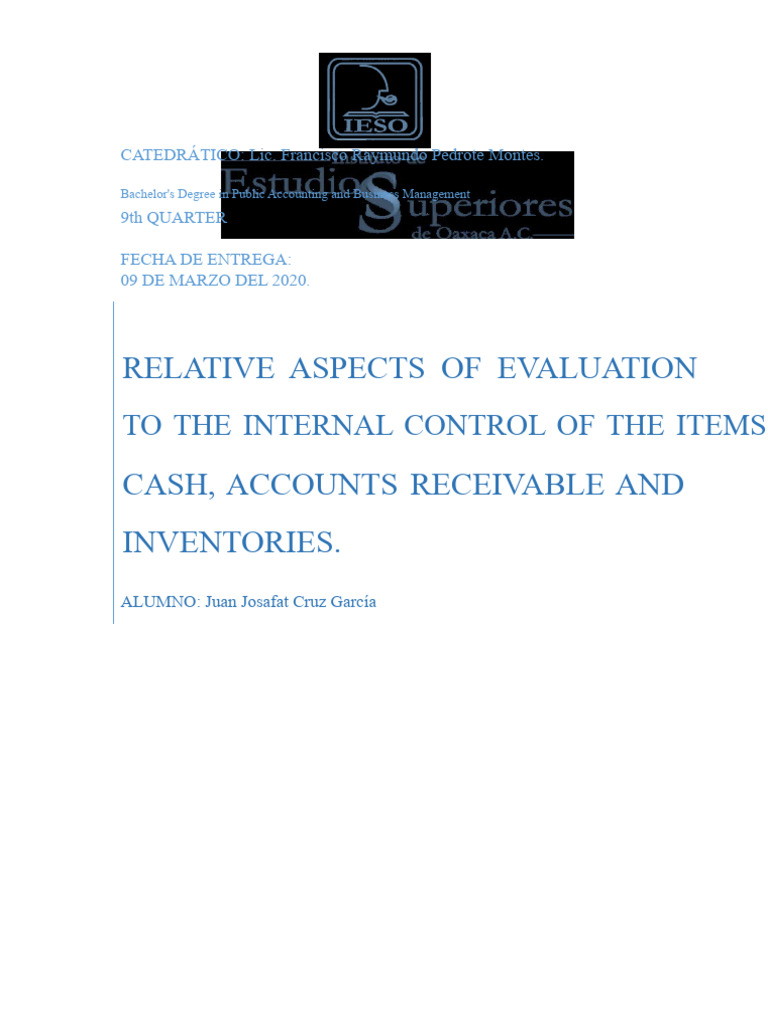 Relative Aspects of Evaluation of Internal Control Over Cash, Accounts ...