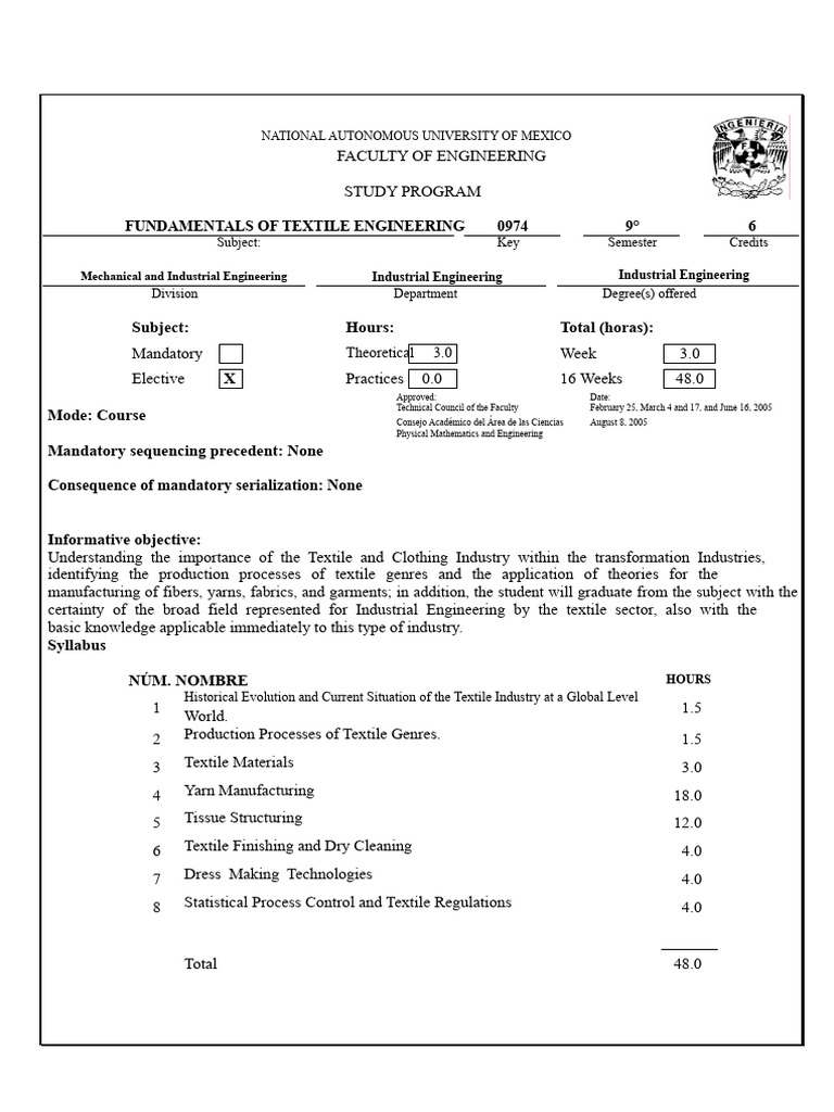 Textile Engineering Fundamentals Course | PDF | Textiles | Yarn