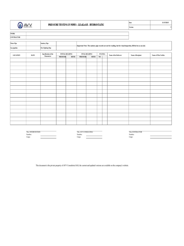 15 - Hydrostatic Tightness Pressure Test Format | PDF