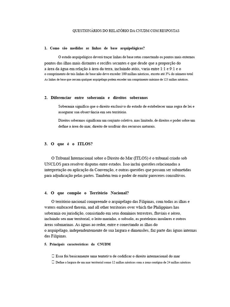 Questões e Respostas sobre CNUDM e UNCLOS | PDF | Convenção das Nações ...