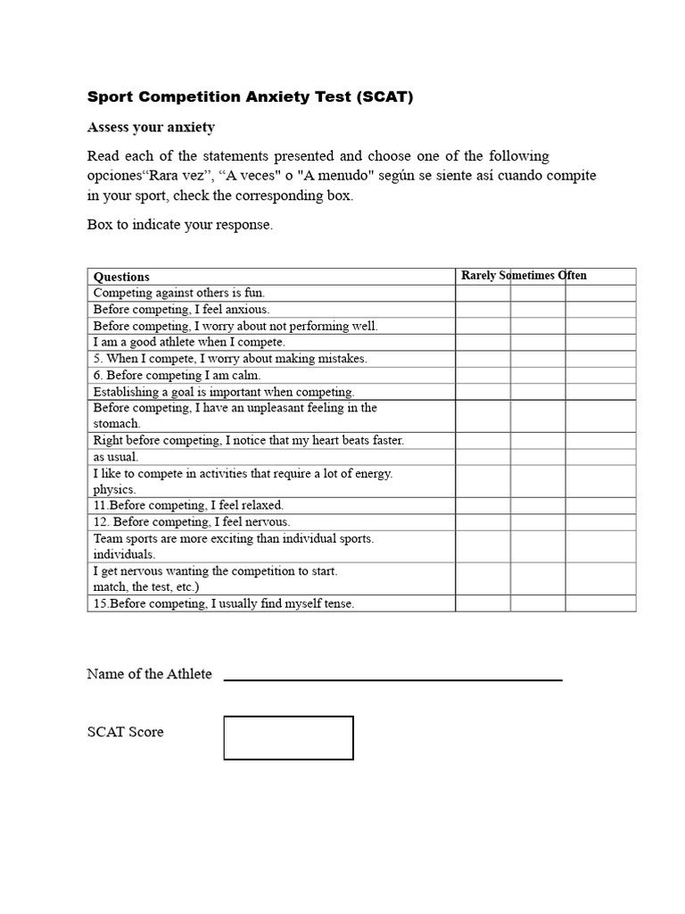 Anxiety Test in Sports Competition | PDF