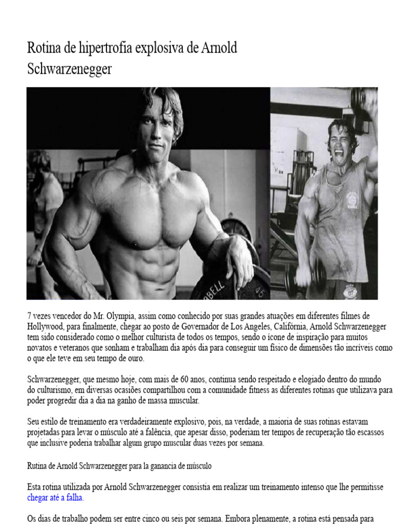 Rotina de Hipertrofia de Arnold | PDF | Arnold Schwarzenegger ...
