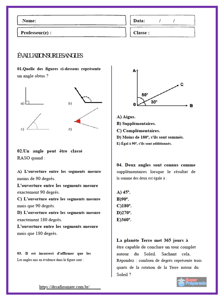 Mathématiques 4ème Année - Angles | PDF | Angle | Géométrie